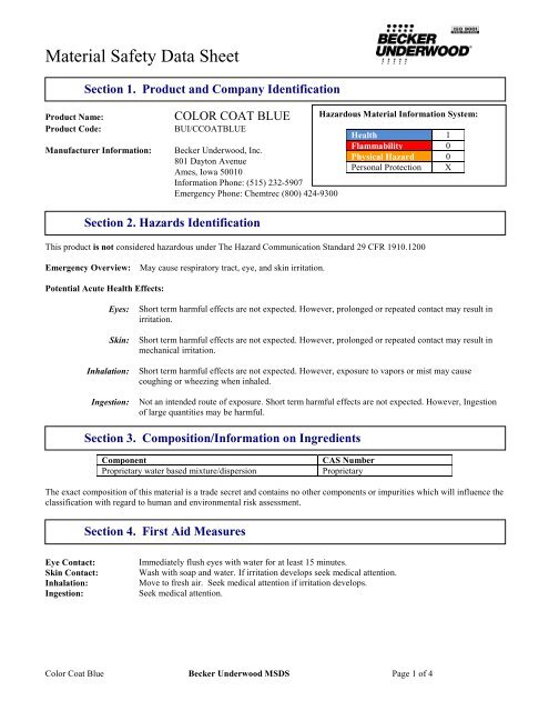 Color Coat Blue MSDS - Becker Underwood