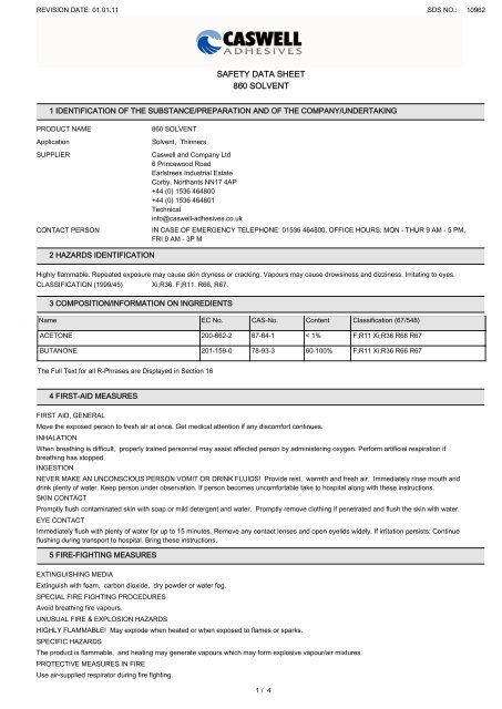 SAFETY DATA SHEET 860 SOLVENT - Algeos