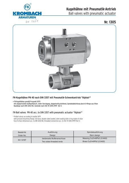 KugelhÃƒÂ¤hne mit Pneumatik-Antrieb Ball valves with ... - Krombach