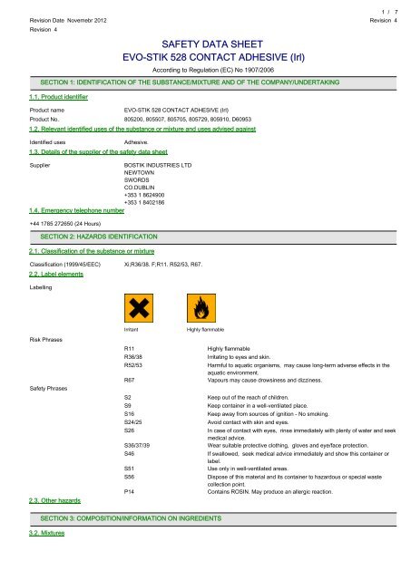 SAFETY DATA SHEET EVO-STIK 528 CONTACT ... - Algeos