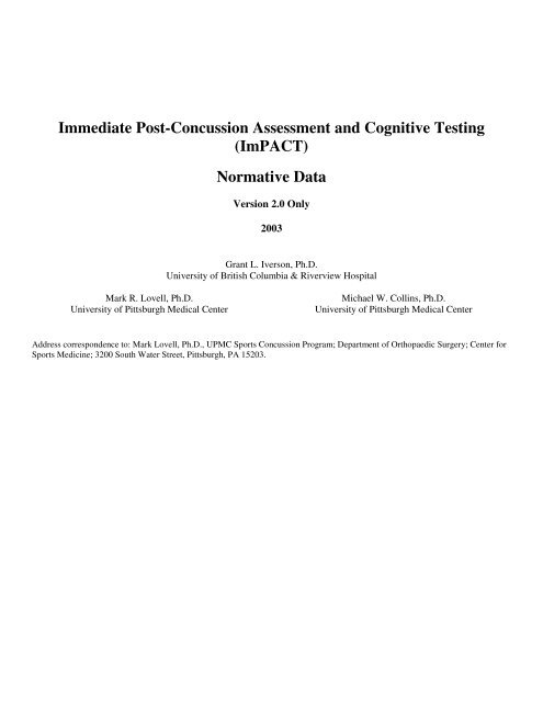 Normative Data - ImPACT Test