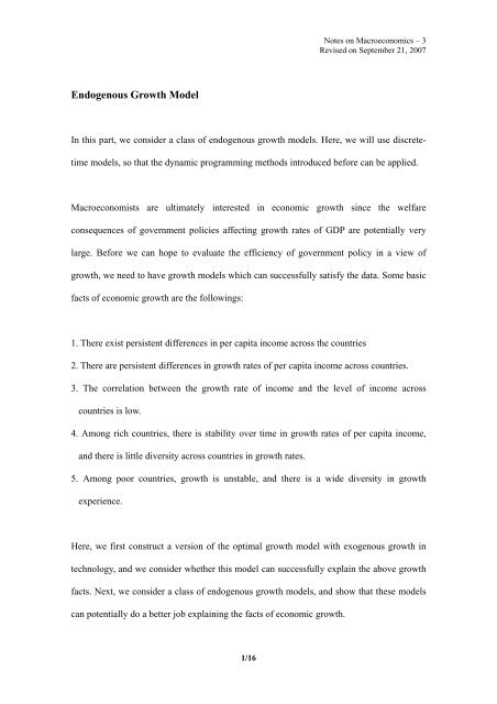 Endogenous Growth Model