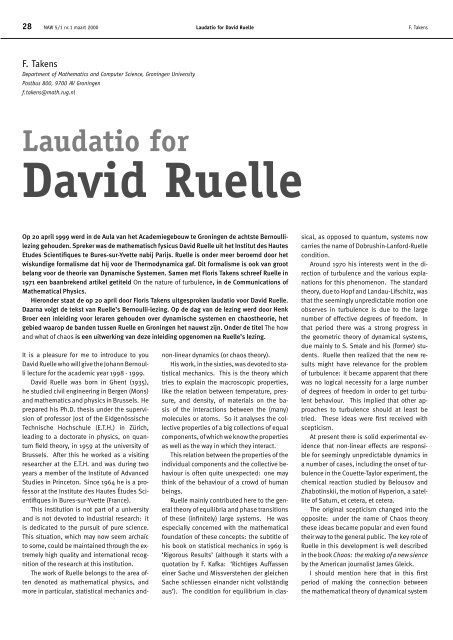 Laudatio for David Ruelle - Nieuw Archief voor Wiskunde