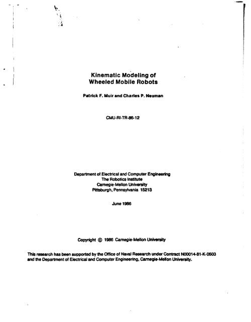 Kinematic Modeling Of Wheeled Mobile Robots The Robotics Institute