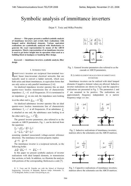 Symbolic analysis of immittance inverters - Telfor