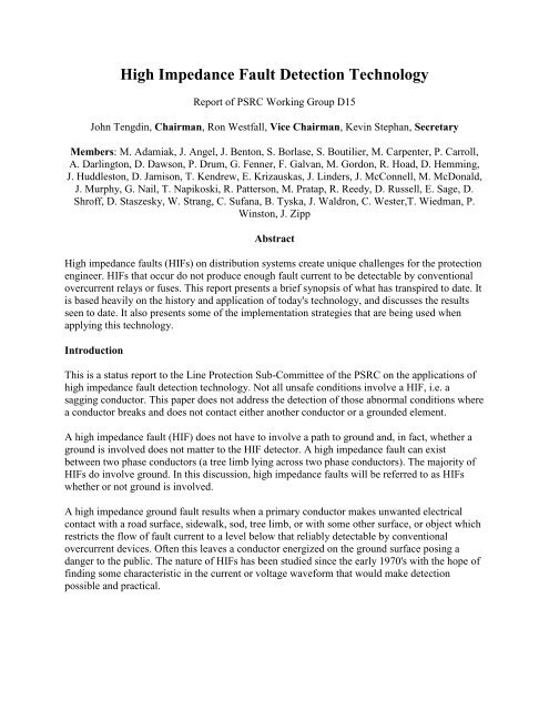 High Impedance Fault Detection Technology