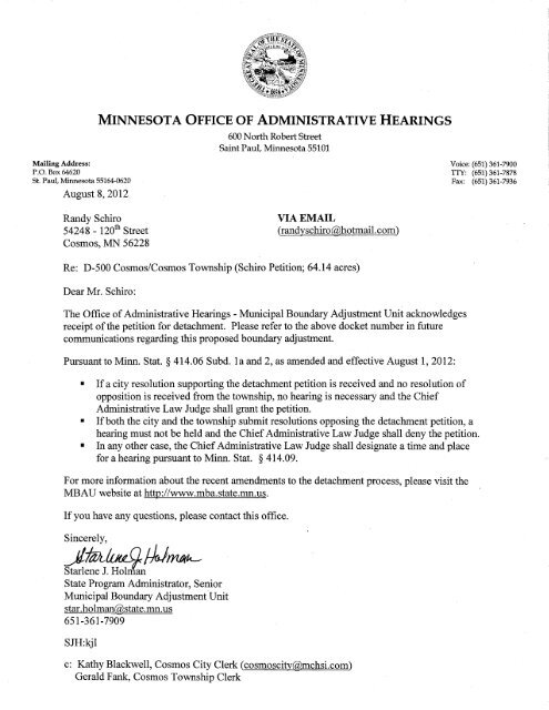 D-500 Acknowledgement Letter - Municipal Boundary Adjustments