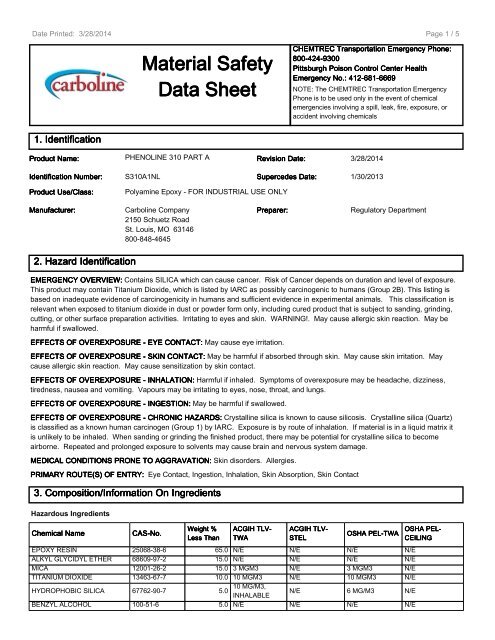 Phenoline 310 MSDS - Carboline