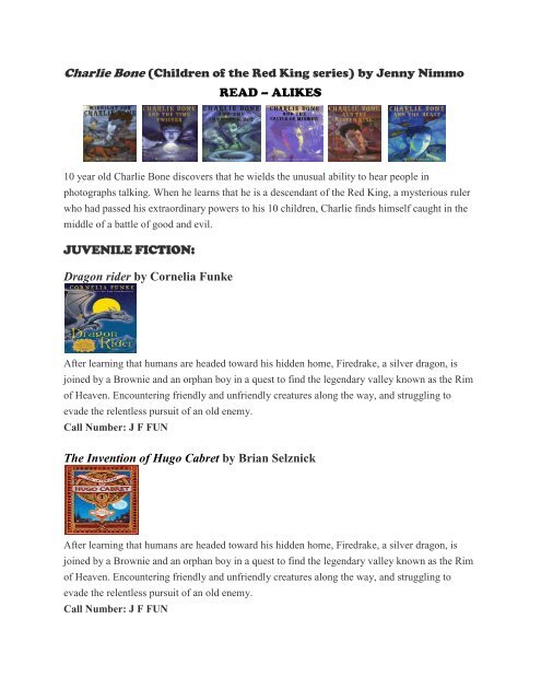 Charlie Bone (Children of the Red King series) by ... - City of Wylie