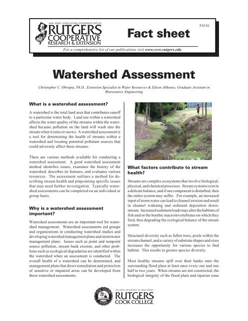 Watershed Assessment Fact sheet - Rutgers Cooperative Extension ...