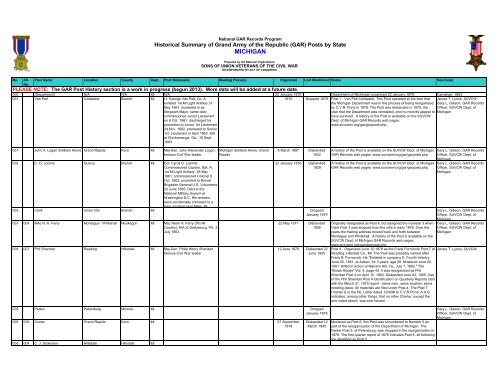 Michigan GAR Posts & History - Sons of Union Veterans of the Civil ...