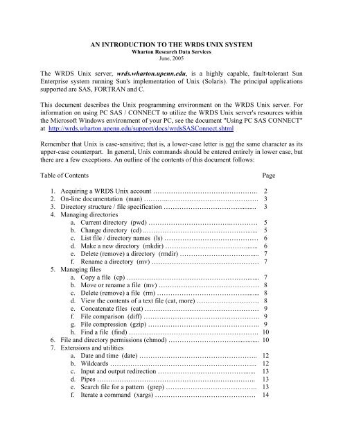 An Introduction To The Wrds Unix System The Wrds