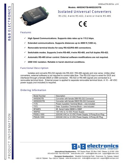 4WSD9OTB, 4WSD25OTB - Datasheet - Isolated Universal Converters