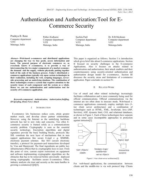 Authentication and Authorization:Tool for E- Commerce Security