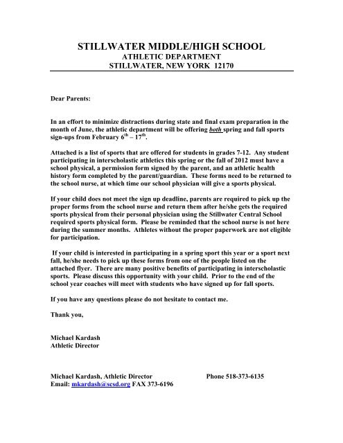 Letter to parents of students currently in grades 7-12 - Stillwater ...