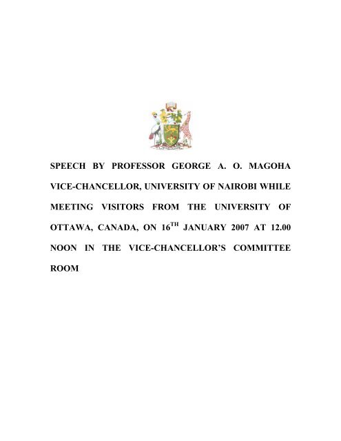 speech by professor george ao magoha vice-chancellor, university ...
