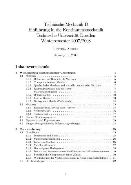 Technische Mechanik B Einführung in die Kontinuumsmechanik ...