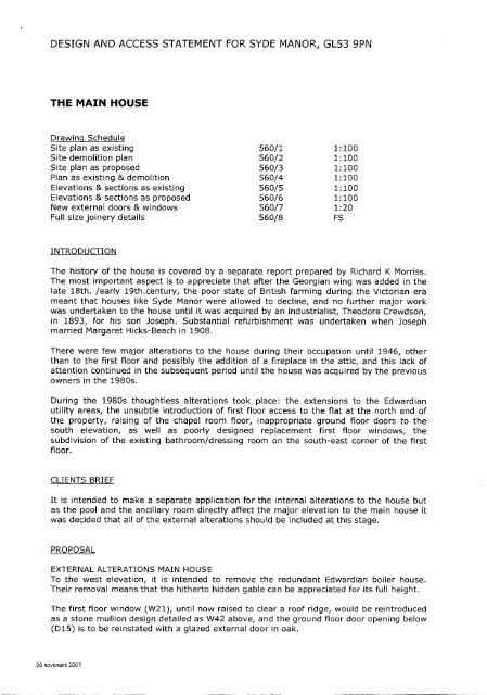design and access statement for syde manor, gl53 9pn the main house