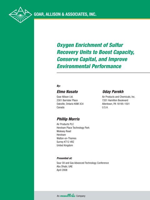 Oxygen Enrichment Fundamentals - Goar, Allison & Associates