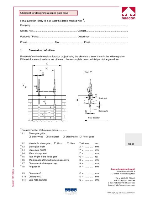 Checklist for designing a sluice gate drive 1. Dimension ... - haacon.de