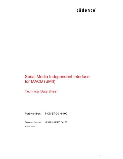 Serial Media Independent Interface for MACB (SMII) - Cadence ...
