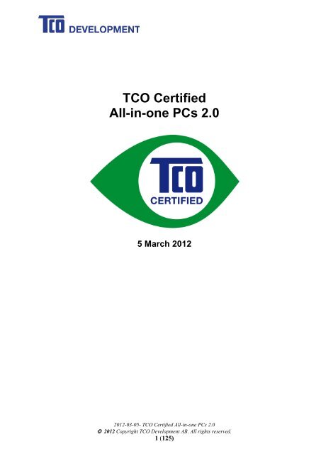 TCO Certified All-in-one PCs 2.0 - TCO Development