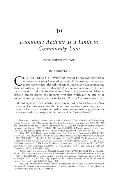 Economic Activity as a Limit to Community Law