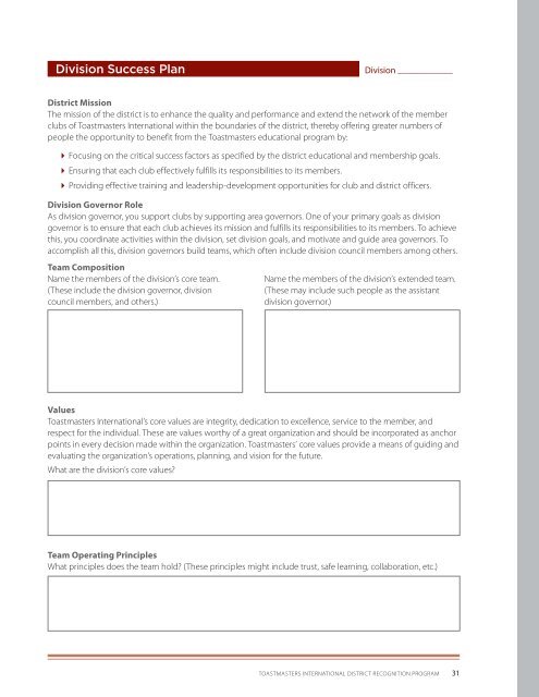 Division Success Plan (pdf) - District 25 Toastmasters