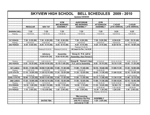 Bell Schedule - Skyview High School