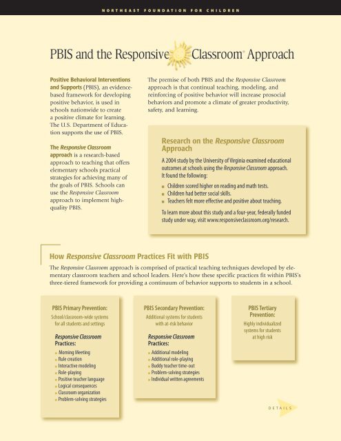 PBIS and the Responsive Classroom Â® Approach