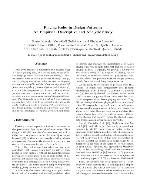 Playing Roles in Design Patterns: An Empirical ... - Ptidej Team