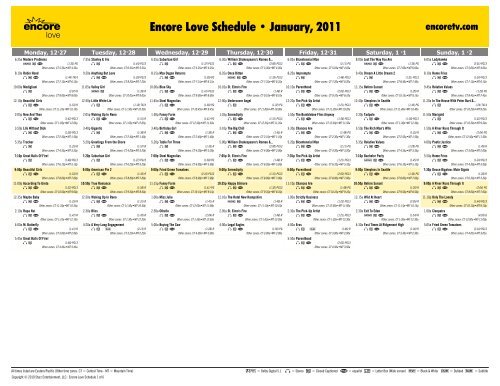 Encore Love Schedule - January, 2011 - Starz