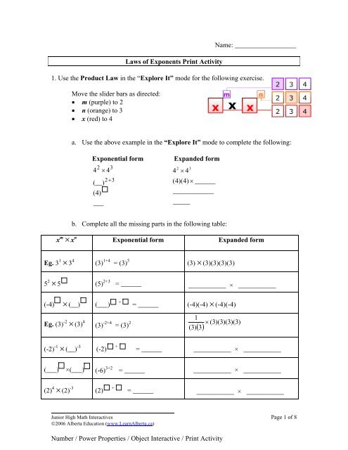 Laws of Exponents Print Activity pdf - LearnAlberta.ca
