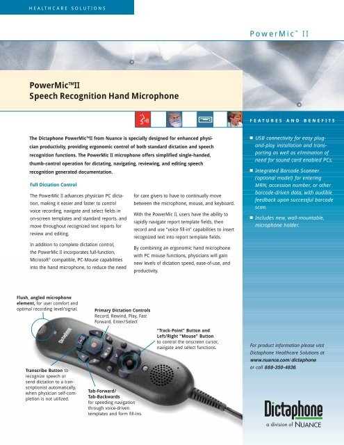 Nuance/Dictaphone Powermic II Data Sheet - Speech Recognition ...
