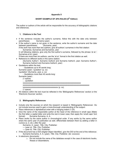 Appendix II SHORT EXAMPLE OF APA RULES 6th Edition The 