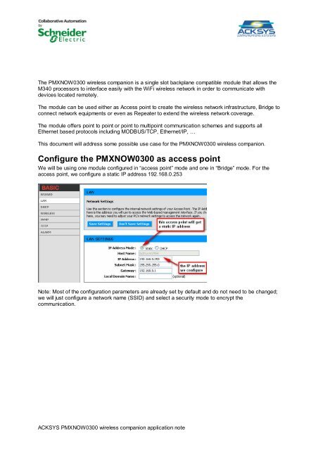 Configure the PMXNOW0300 as access point - ACKSYS