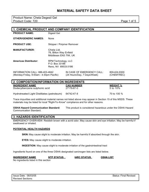 MSDS for Digesil Gel - RPM Technology, LLC