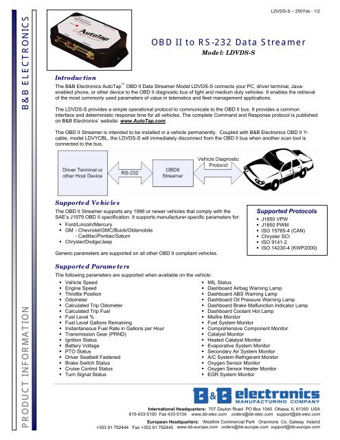 LDVDS-S - Datasheet - OBDII to RS-232 Data Streamer - AutoTap