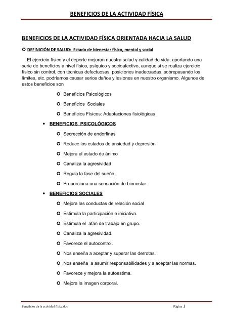 BENEFICIOS DE LA ACTIVIDAD FÃ SICA - IES Rey Pastor