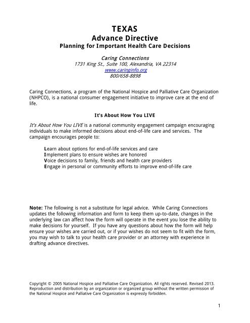 TEXAS Advance Directive - Caring Connections