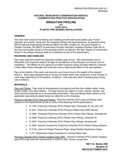 Irrigation Pipeline Specification â Plastic Pipe