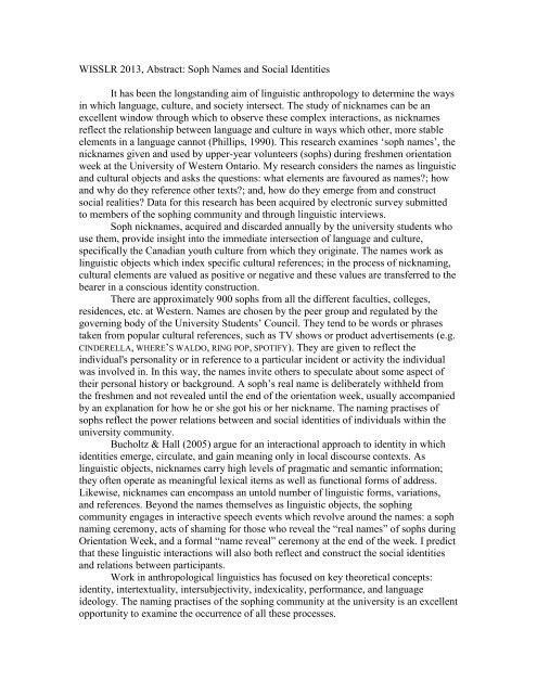 Soph Names and Social Identities - University of Western Ontario