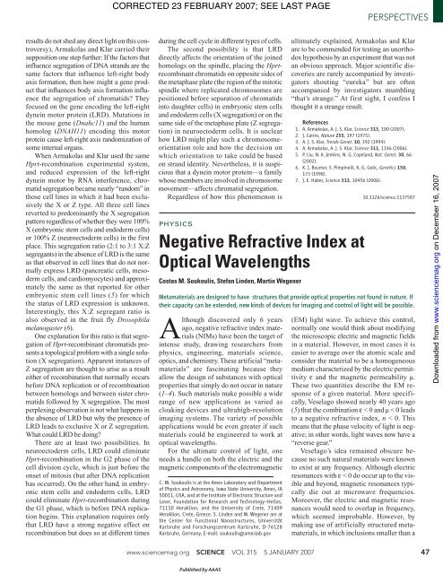 Negative Refractive Index at Optical Wavelengths - Home | News ...