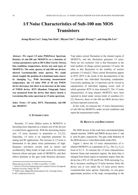 1/f Noise Characteristics of Sub-100 nm MOS Transistors - JSTS