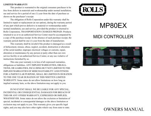MP80EX Midi Controller - Rolls Corporation
