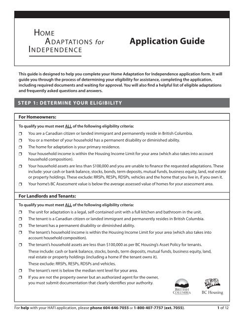 HAFI Application Guide - BC Housing