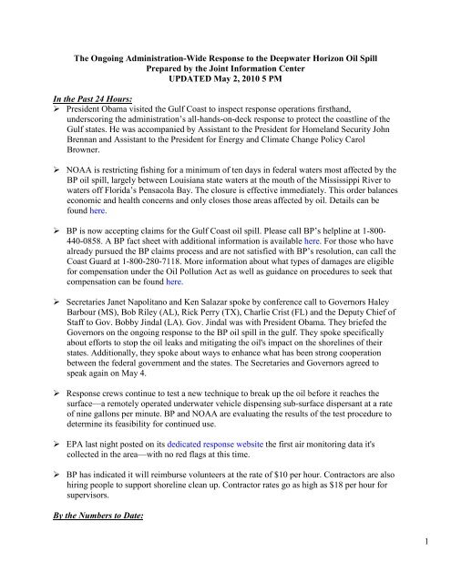 BP Oil Spill Fact Sheet - Jeff Miller