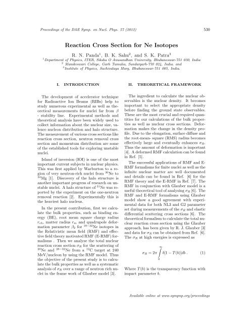 Reaction Cross Section for Ne Isotopes - Sympnp.org