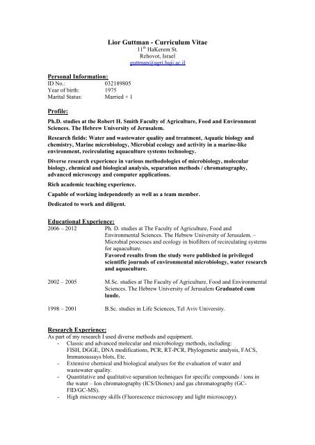 Lior Guttman - Curriculum Vitae - Agricultural Research Organization