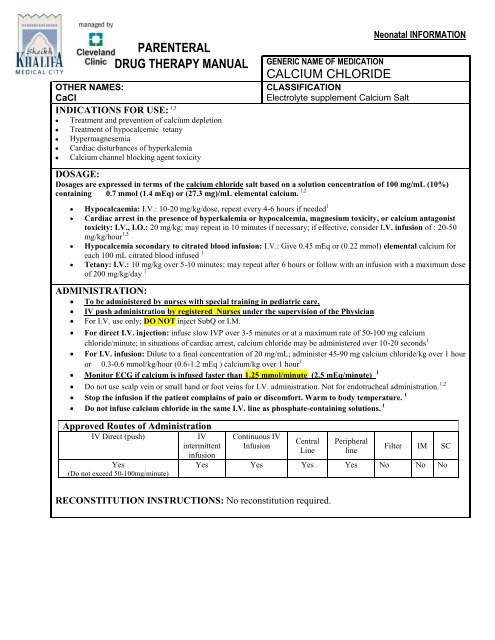 Calcium Chloride NEONATE